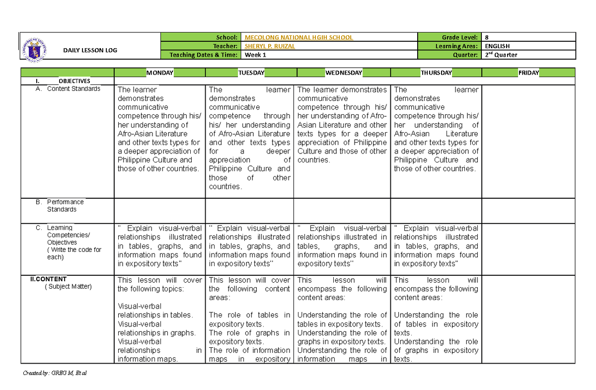 English 8 Q2 WK1 DONE - asad - DAILY LESSON LOG School: MECOLONG ...