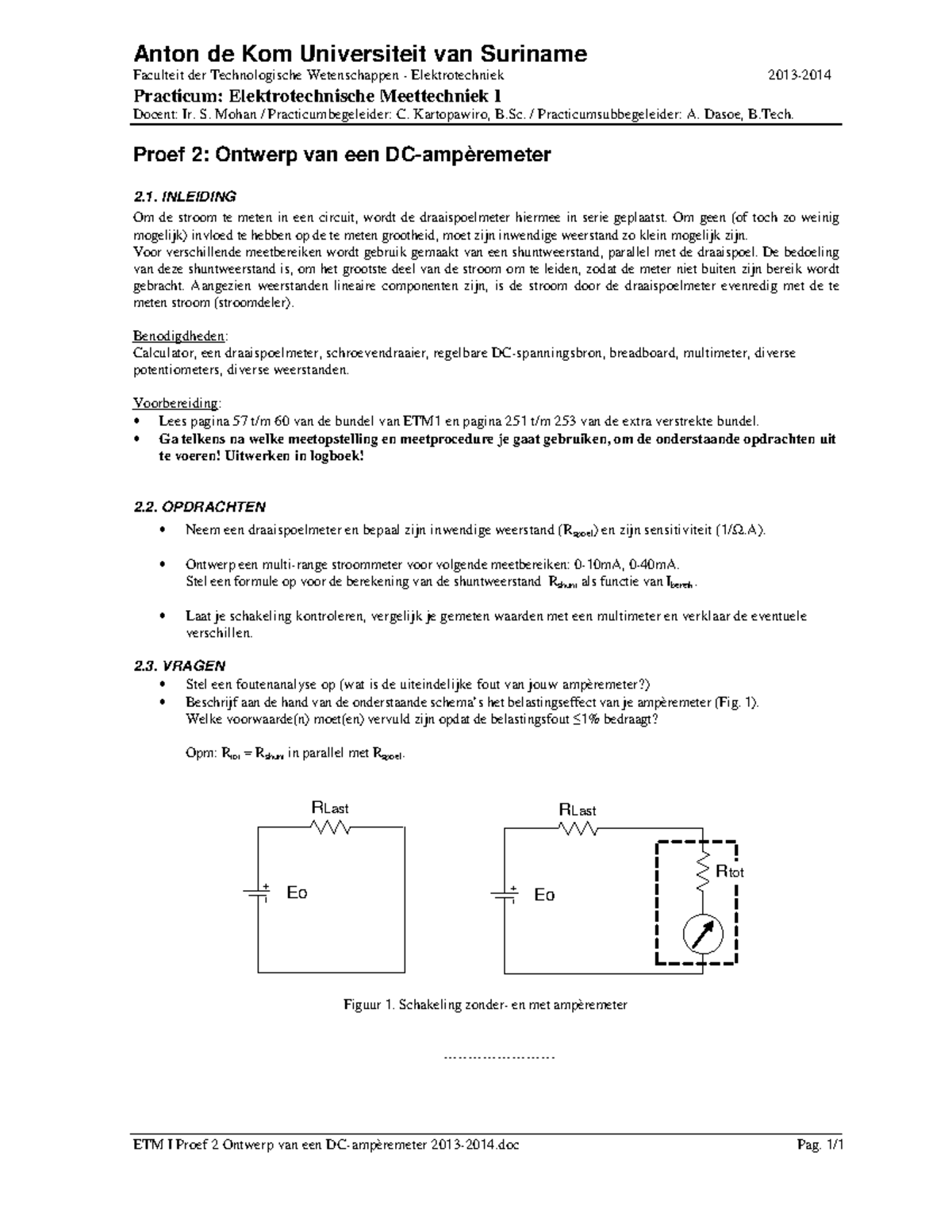 ETM I Proef 2 Ontwerp van een DC-ampèremeter 2013-2014 - Anton de Kom ...