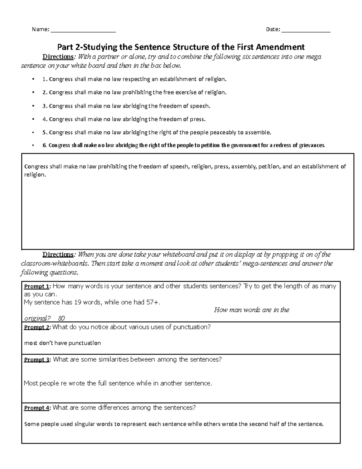 Copy of Handout for 3.4 - first amendment writing - Name ...