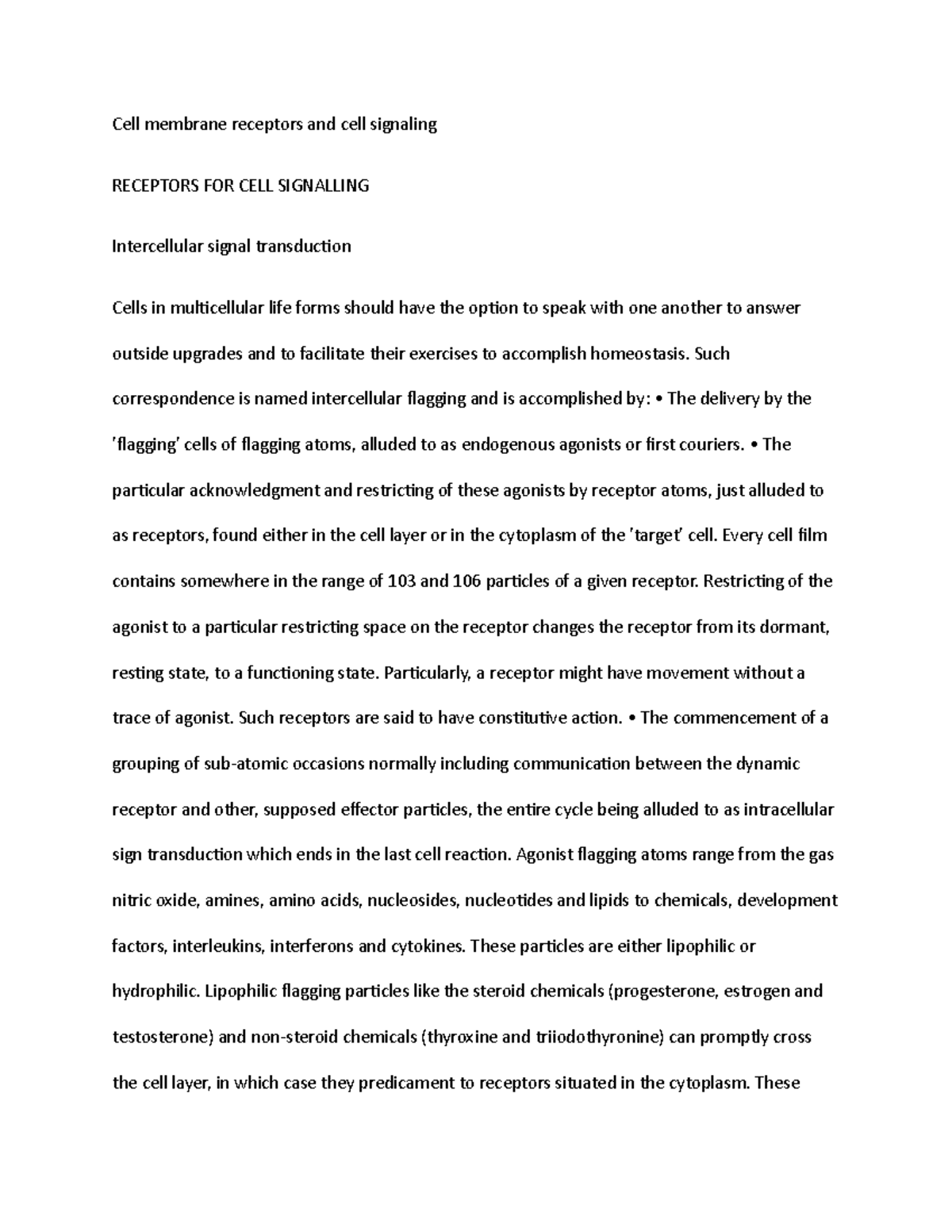 Cell membrane receptors and cell signaling Receptors FOR CELL ...
