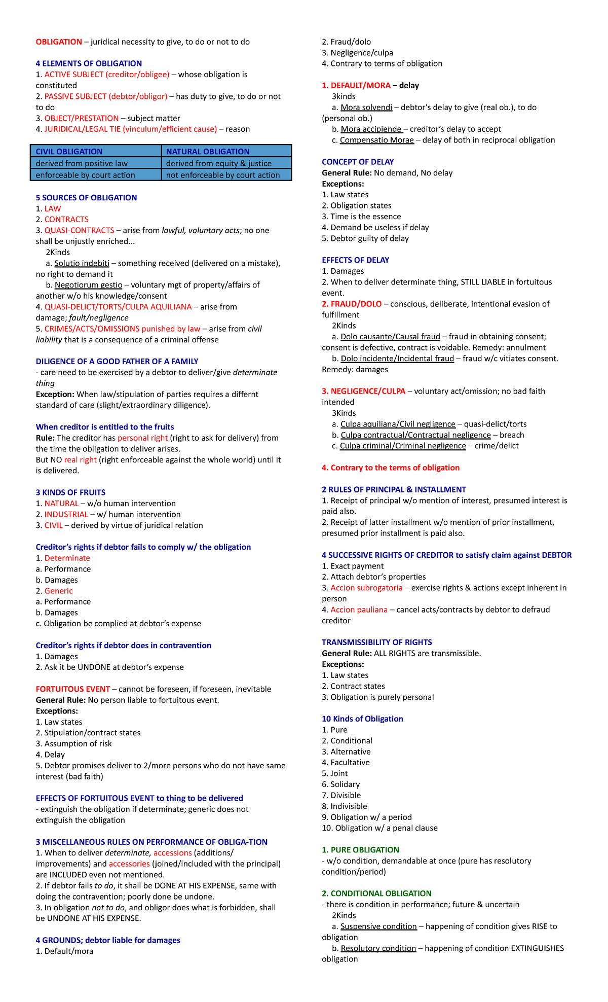Obli Con-Reviewer - Notes - OBLIGATION – juridical necessity to give ...