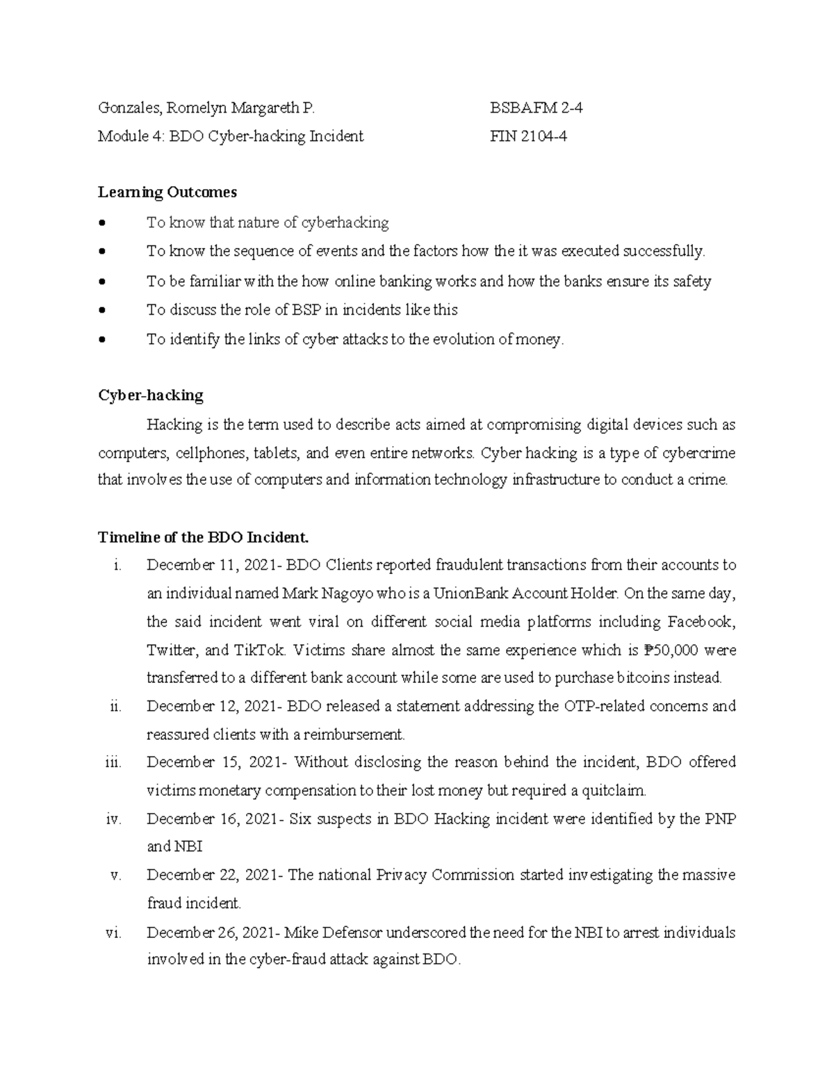 Module 4.0 BDO Cyberhacking Incident- Gonzales, R.M.P. - Copy ...