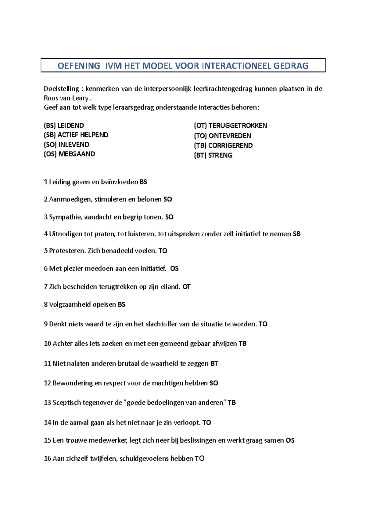 Oefening IVM HET Model VOOR Interactioneel Gedrag - OEFENING IVM HET ...