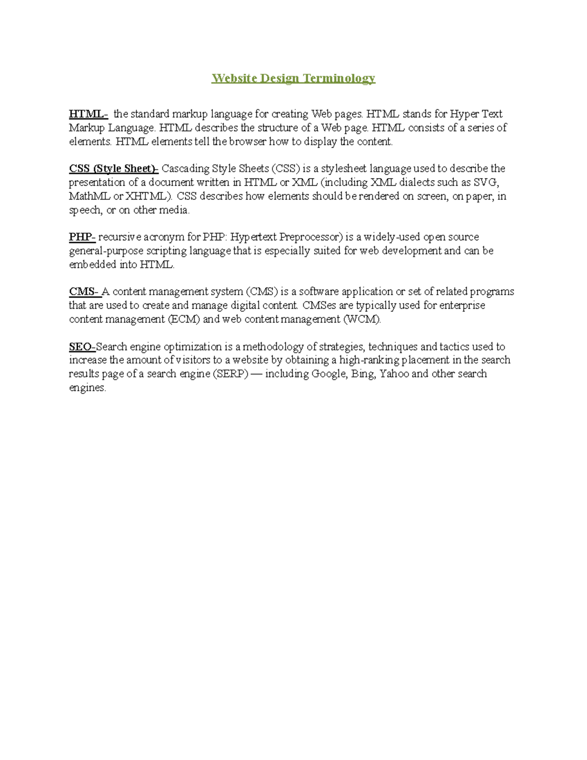 Website Design Terminology - Website Design Terminology HTML- the ...