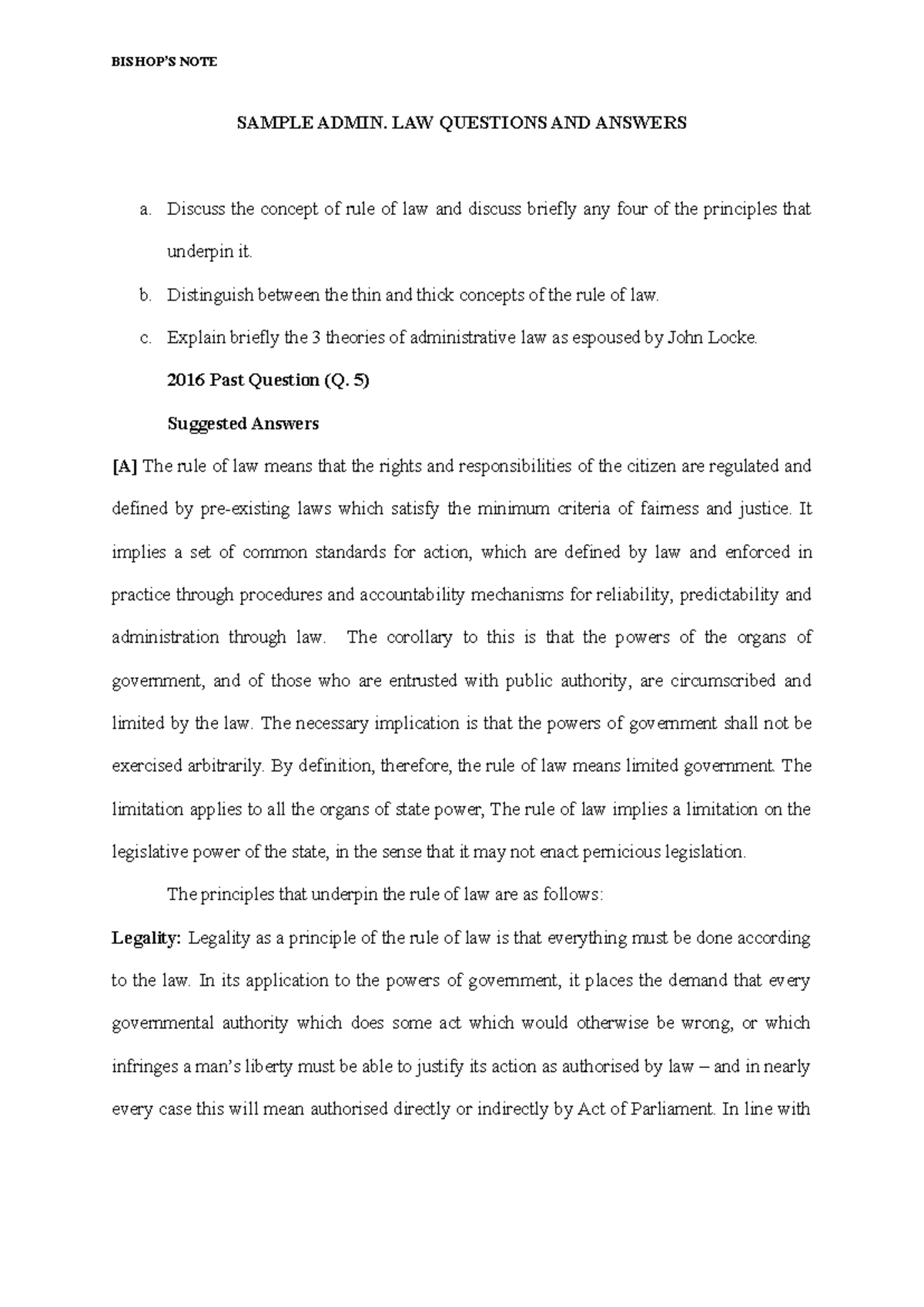 Sample Admin Q A - QUESTIONS AND ANSWERS - SAMPLE ADMIN. LAW QUESTIONS ...
