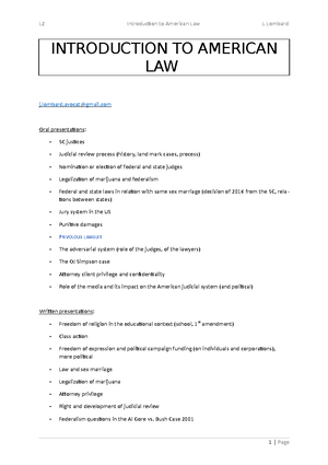 Intro droit américain - 1st class : One national C Each state have C Few federal agency who pass ...