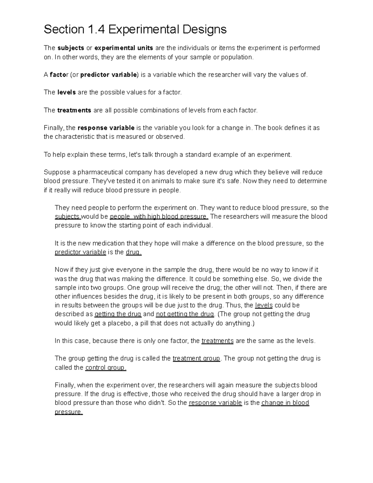 Stats Notes 1.4 - Section 1 Experimental Designs The subjects or ...