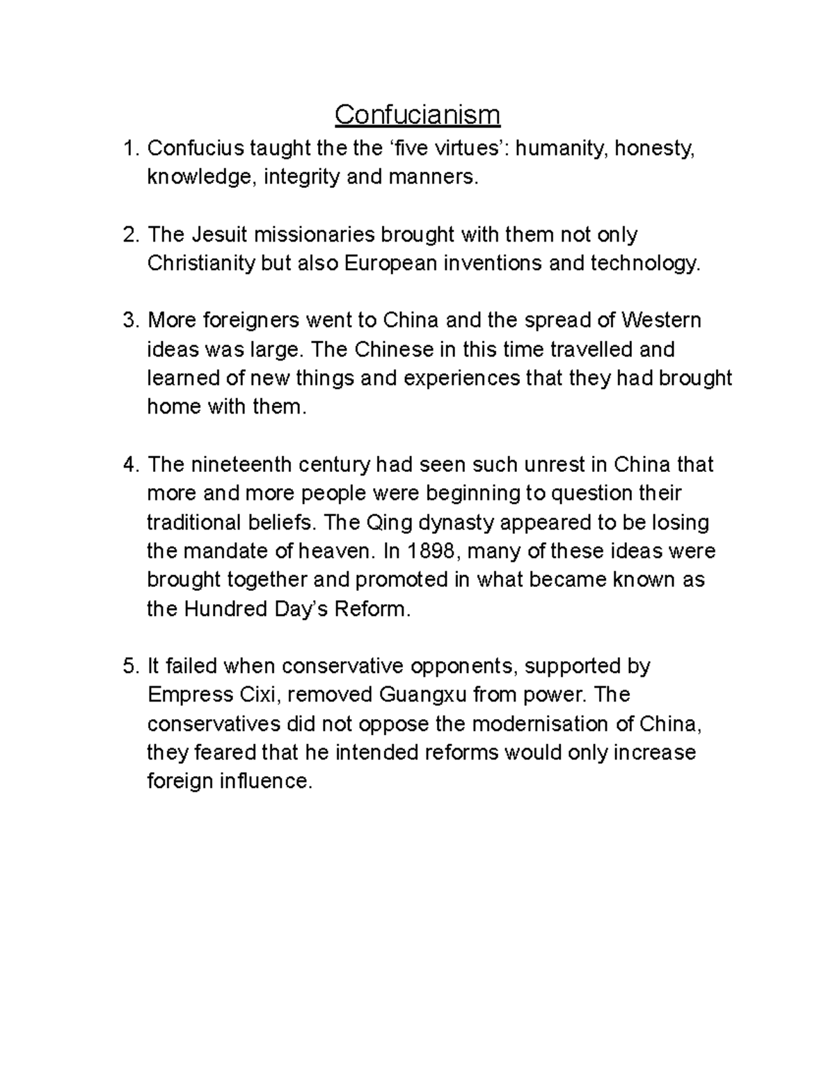 Confucianism - class - Confucianism Confucius taught the the ‘five ...