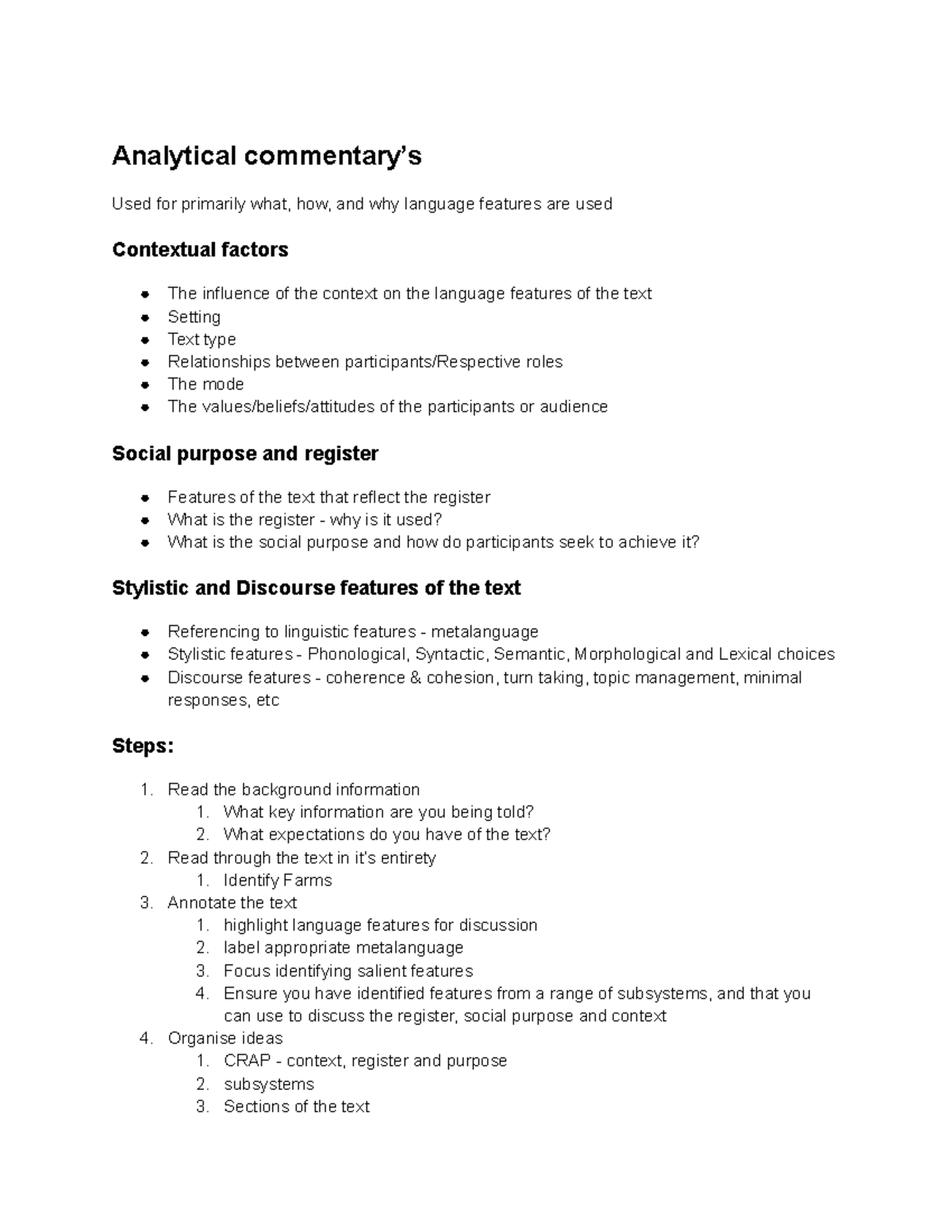 Analytical commentary’s - Analytical commentary’s Used for primarily ...