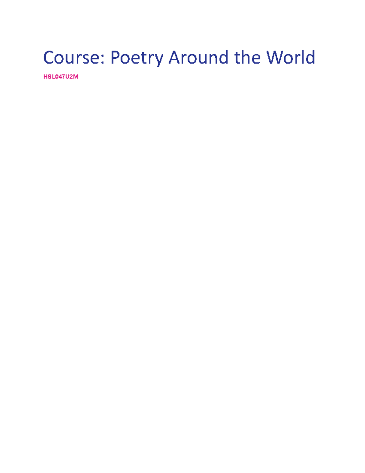 Minor 1(Poetry around the world) - Course: Poetry Around the World ...