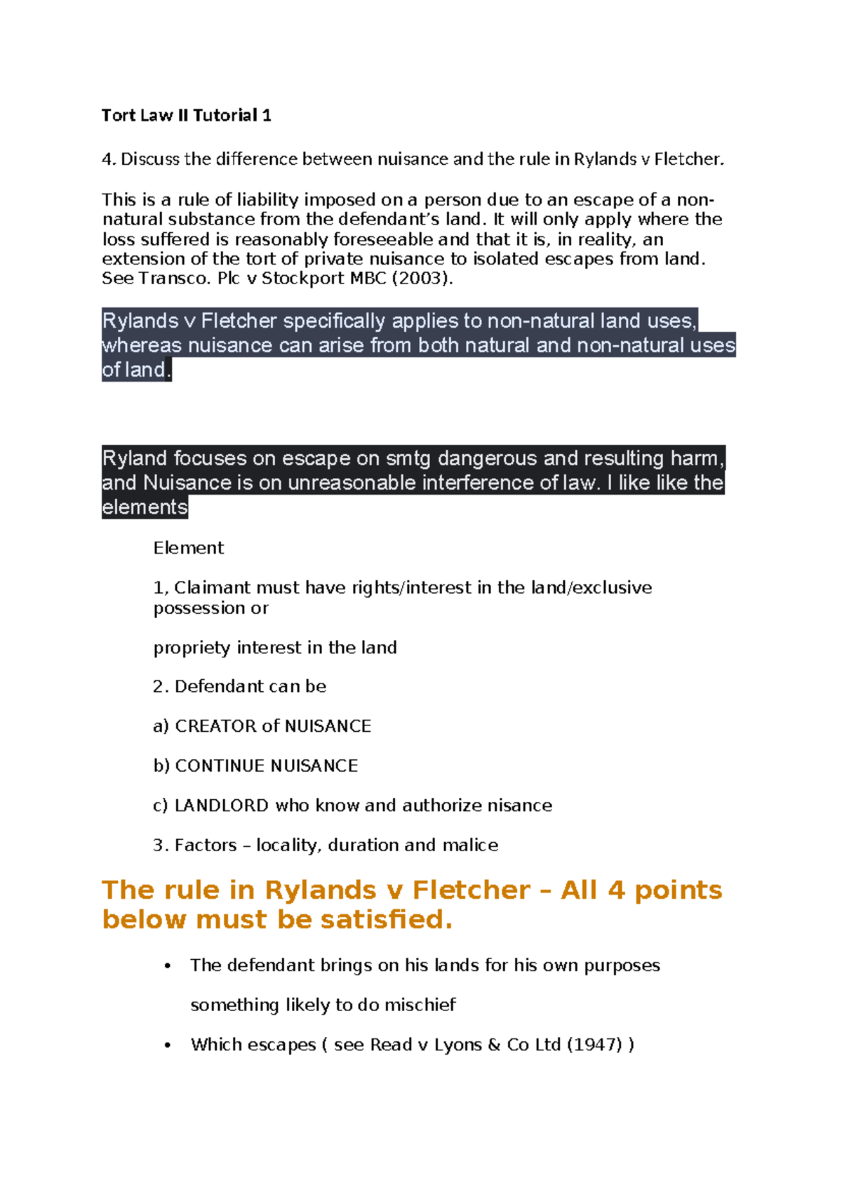 Tort Law II Tutorial 1 - Just Q4 - Tort Law II Tutorial 1 4. Discuss the difference between ...
