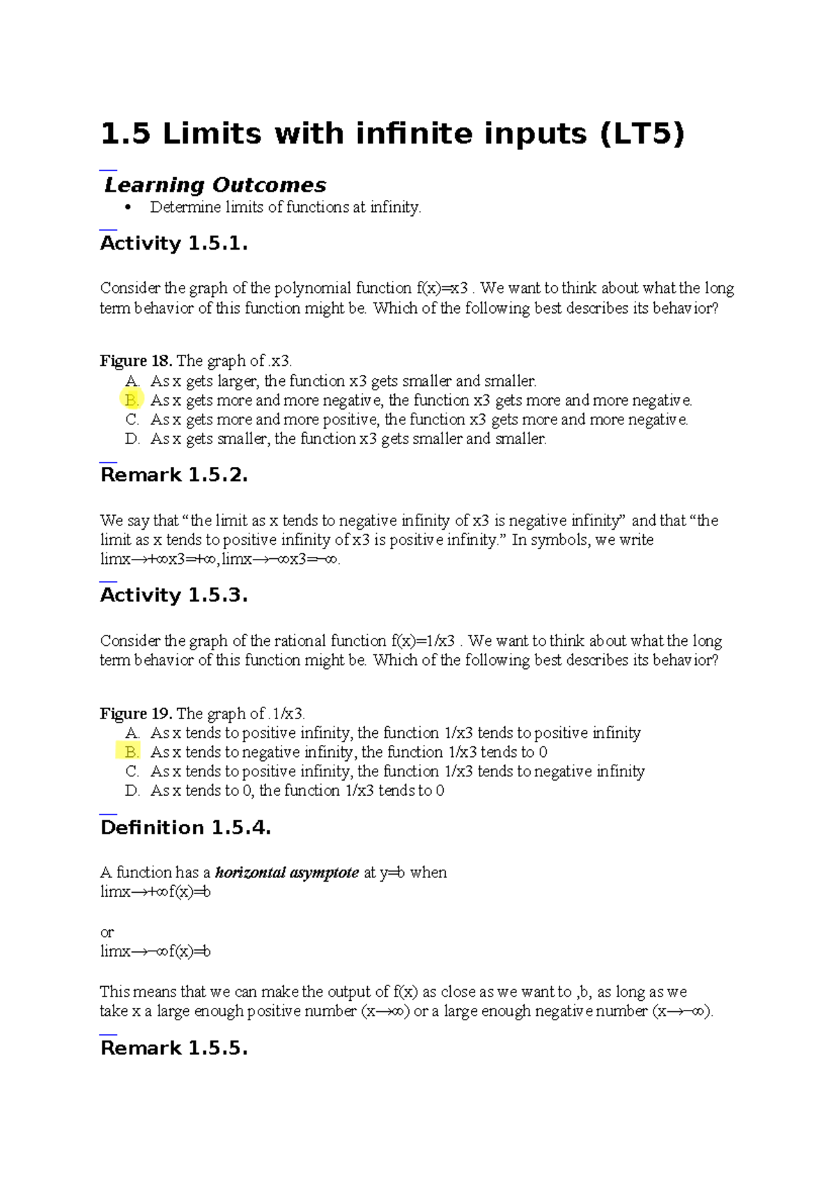 1.5 Limits with infinite inputs (LT5) - 1 Limits with infinite inputs (LT5) 🔗 Learning Outcomes ...