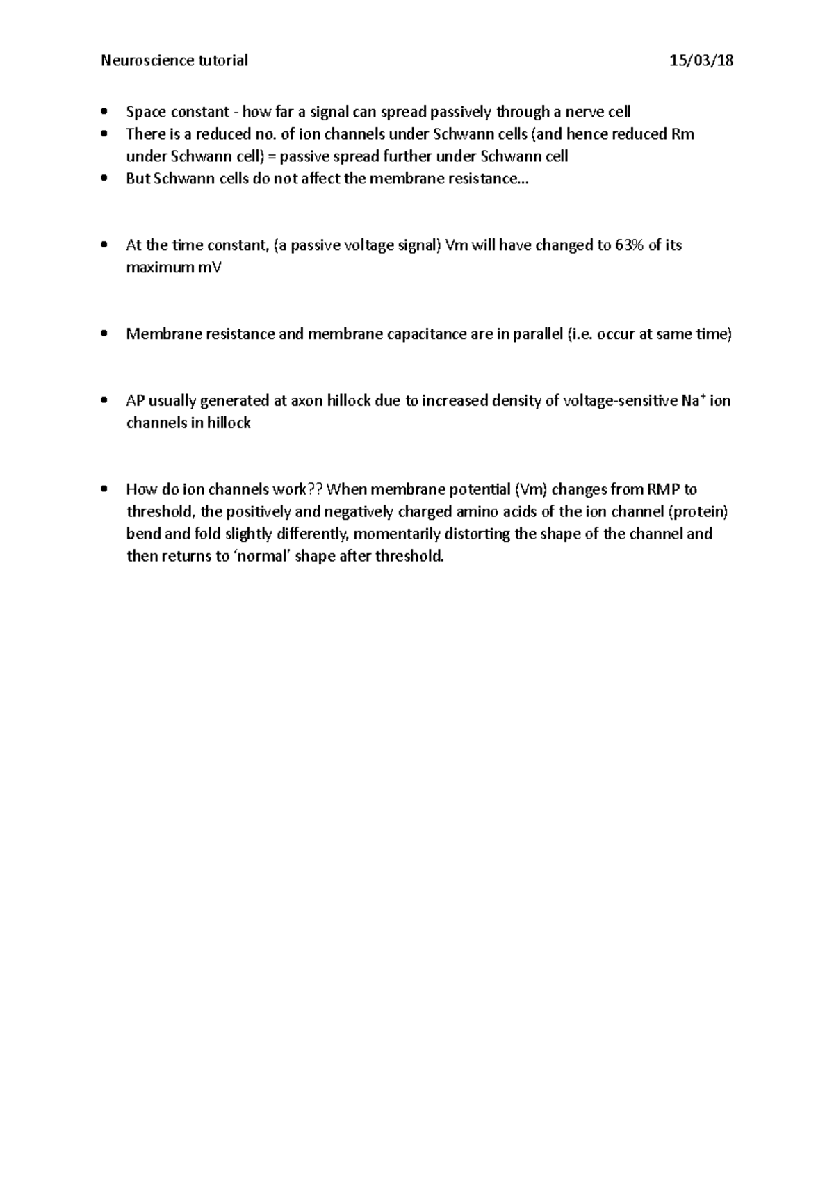 Tutorial 2 (L3-6) - Neuroscience tutorial 15/03/ Space constant - how ...