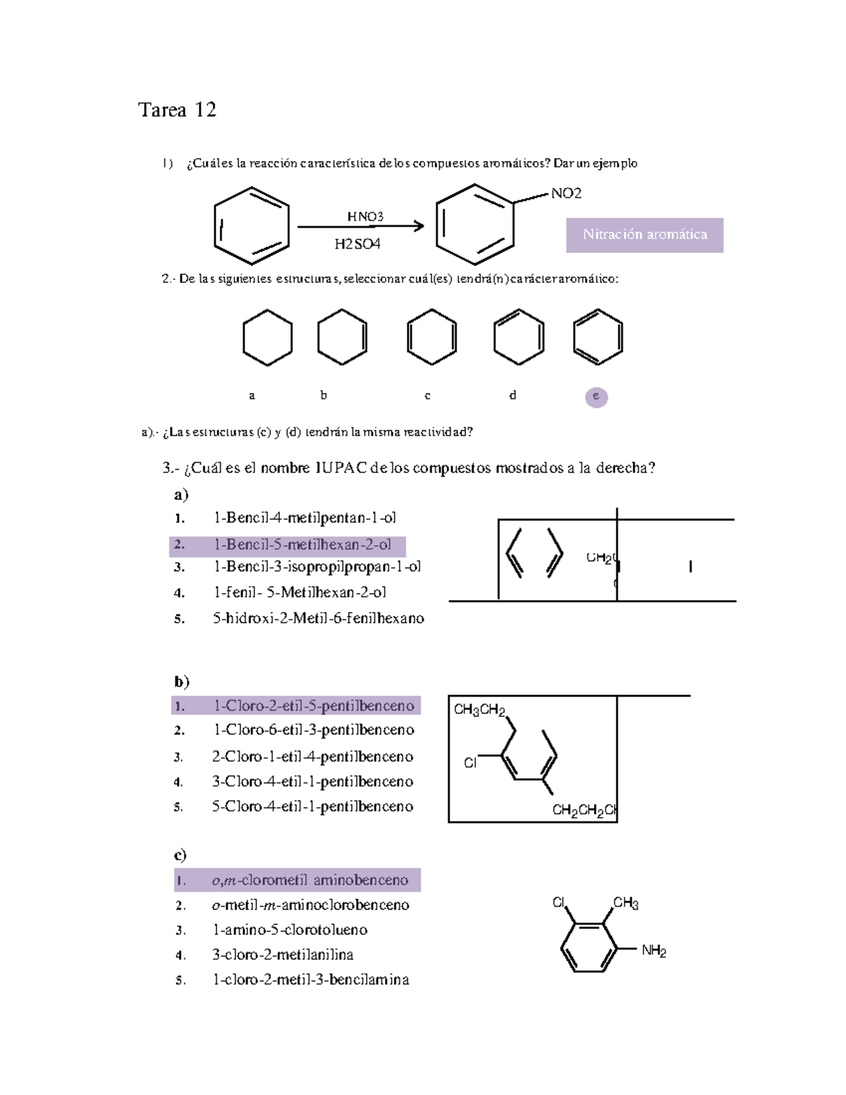 Tarea 12 Aromaticos - Ejercicios resueltos de Química Orgánica - Tarea ...