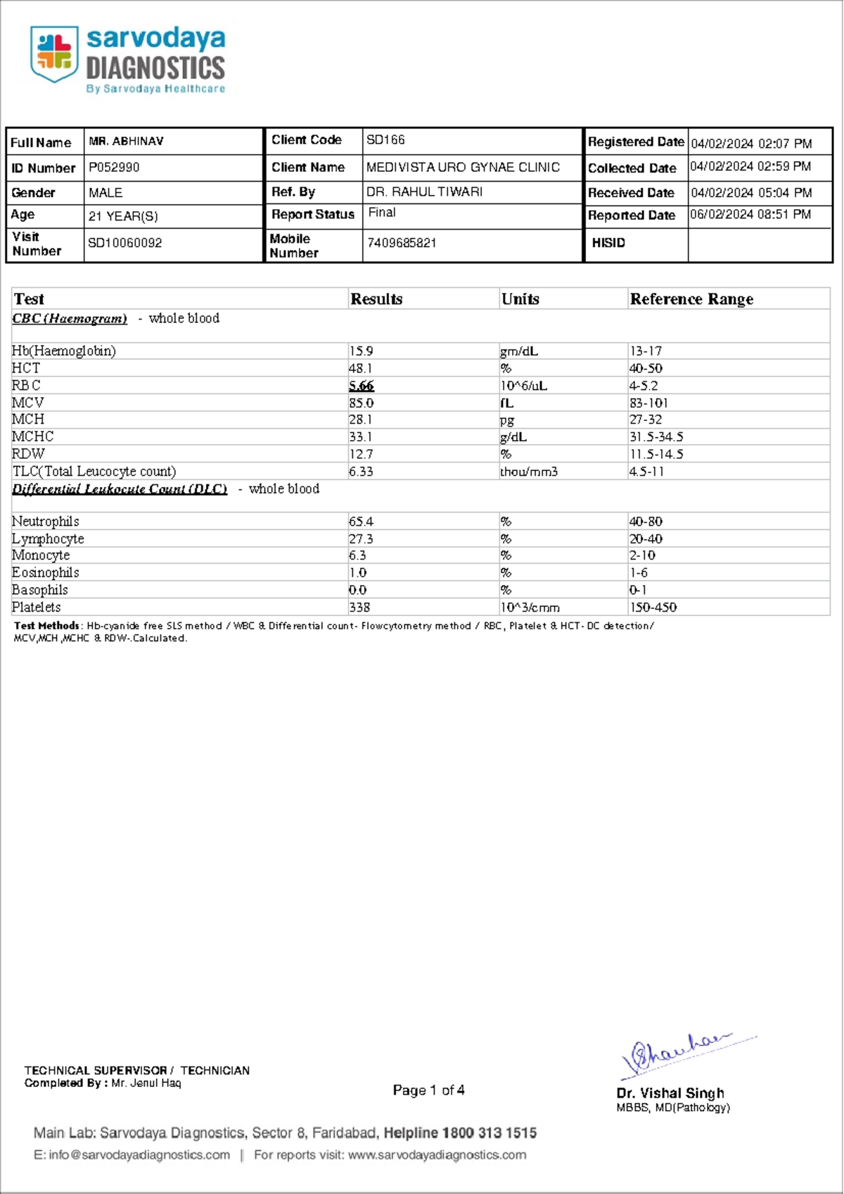Investigation 240206 210244 - Test Results Units Reference Range CBC ...