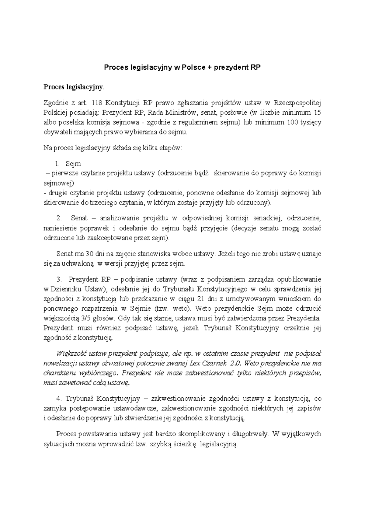 Prezydent+proces legislacyjny - Proces legislacyjny w Polsce ...