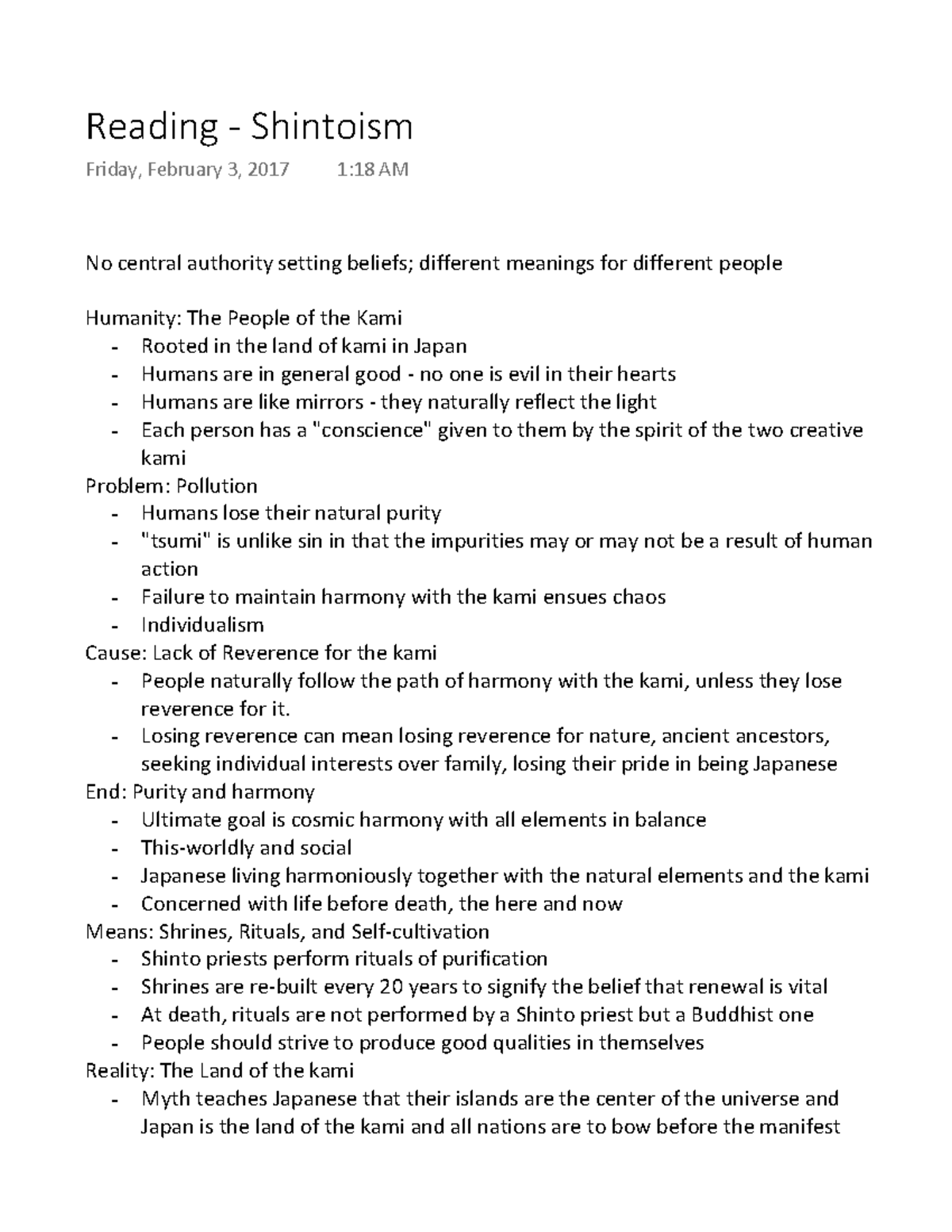 Reading - Shintoism - Lecture notes 7 - Reading - Shintoism Friday ...