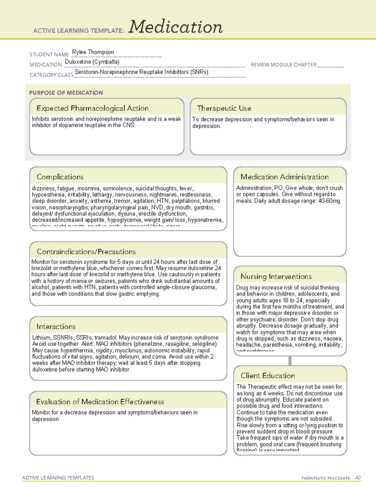 Duloxetine Cymbalta - Drug cards - ACTIVE LEARNING TEMPLATES ...