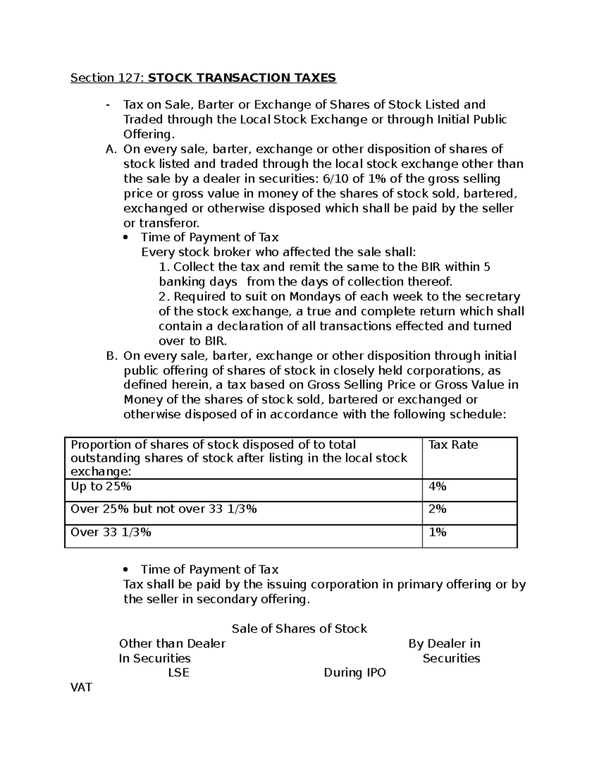 Tax2 (bus. tax) - notes - Section 127: STOCK TRANSACTION TAXES Tax on ...