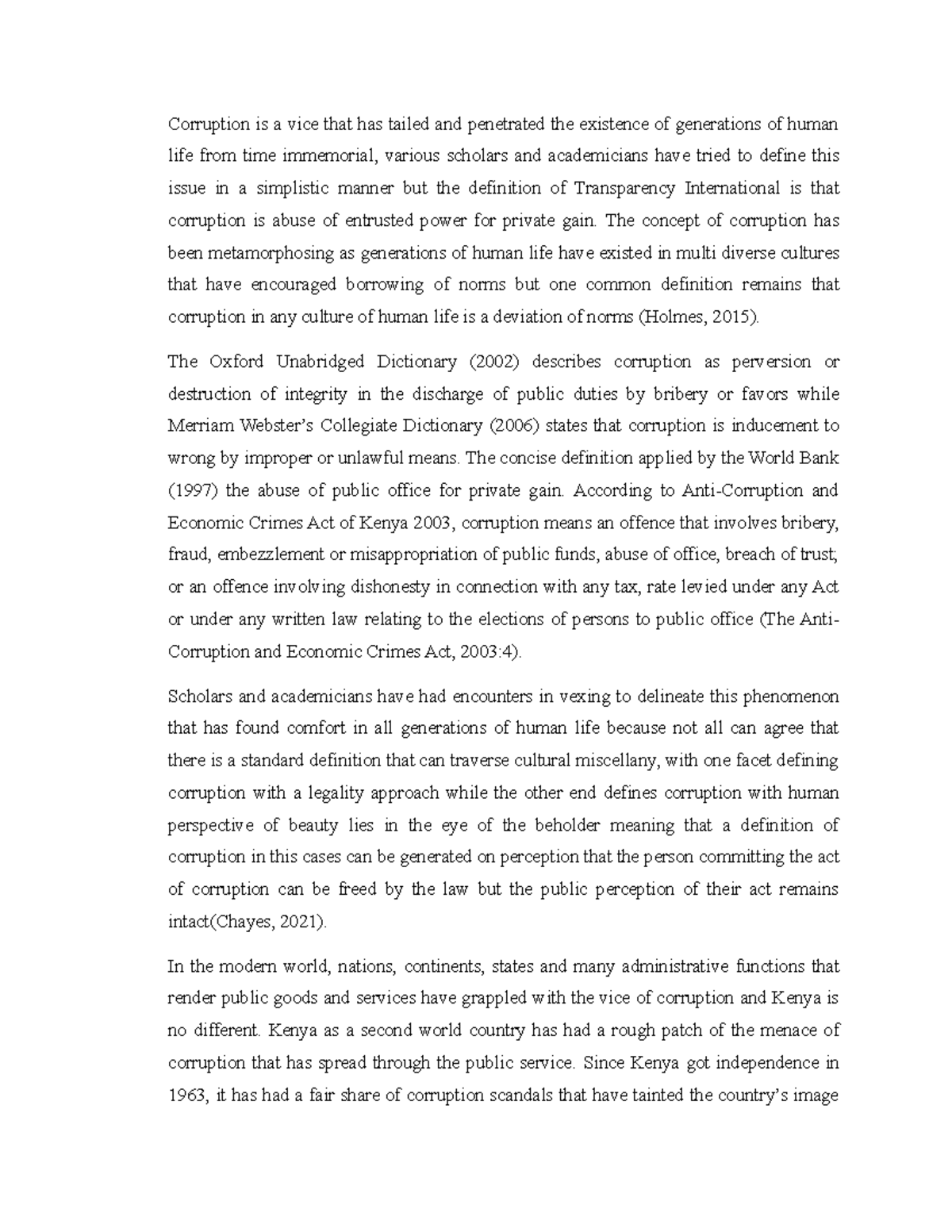 Academic term paper - Corruption is a vice that has tailed and ...