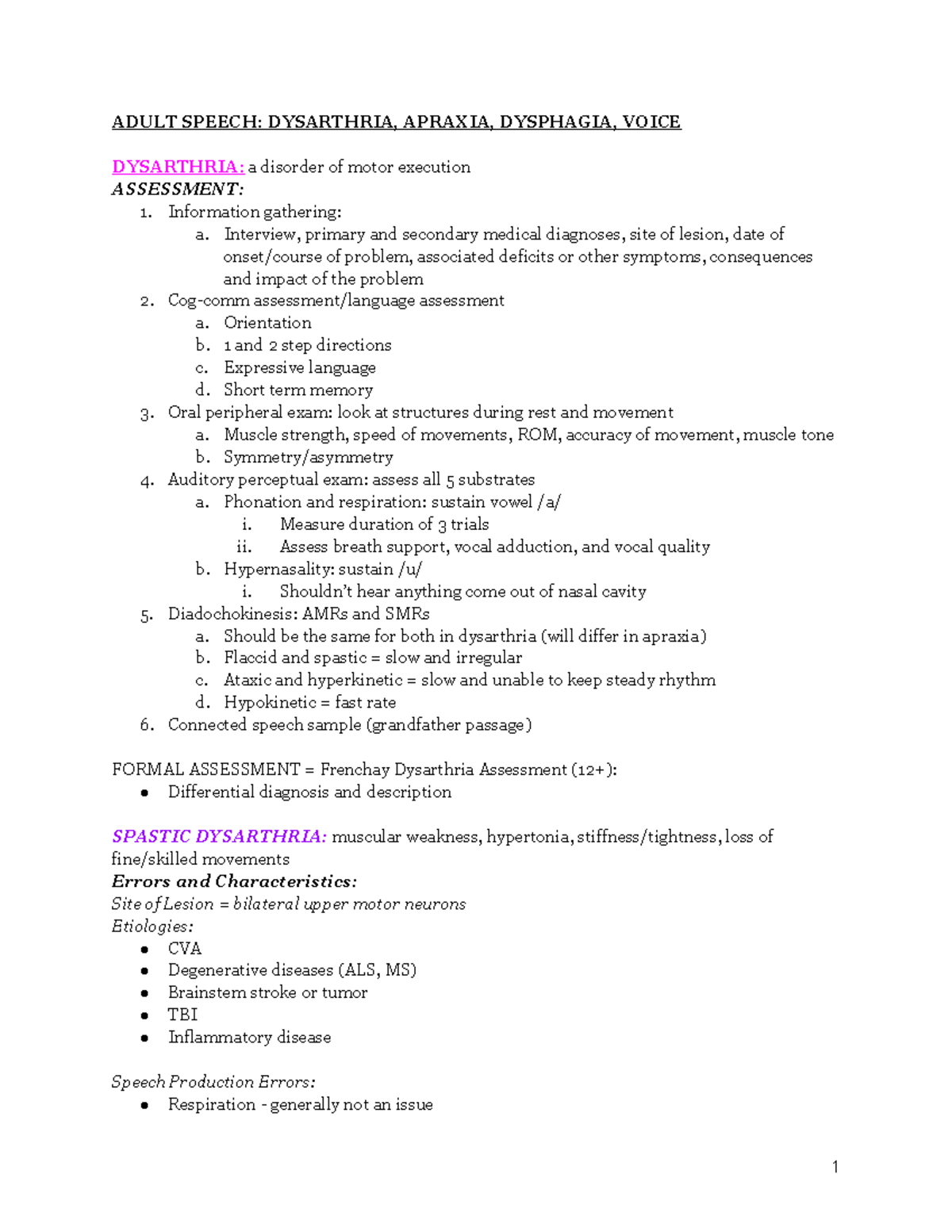 Adult Speech - ADULT SPEECH: DYSARTHRIA, APRAXIA, DYSPHAGIA, VOICE ...