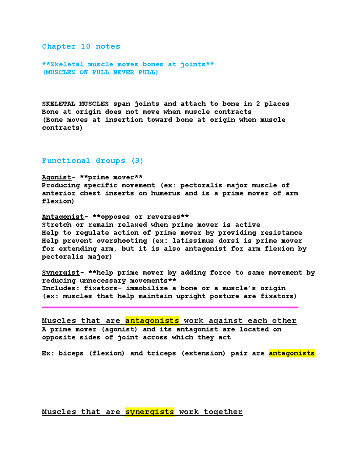 Chapter 10 notes human anatomy - Chapter 10 notes Skeletal muscle moves ...