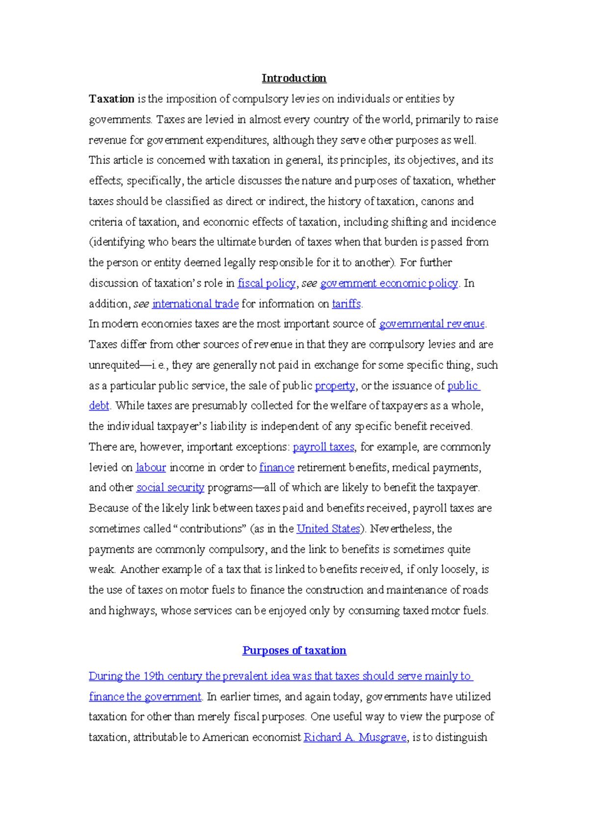 Introduction to Principles of Taxation - Introduction Taxation is the ...