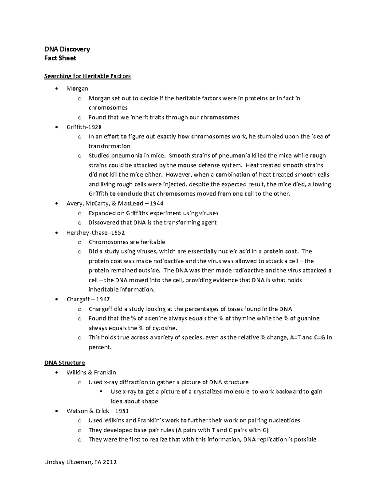 DNADiscovery - Dna Discovery lecture notes - DNA Discovery Fact Sheet ...