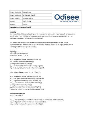 H2 Massadichteid - H2 – MASSADICHTHEID Labo Fysica BRENT DE GREEF ...