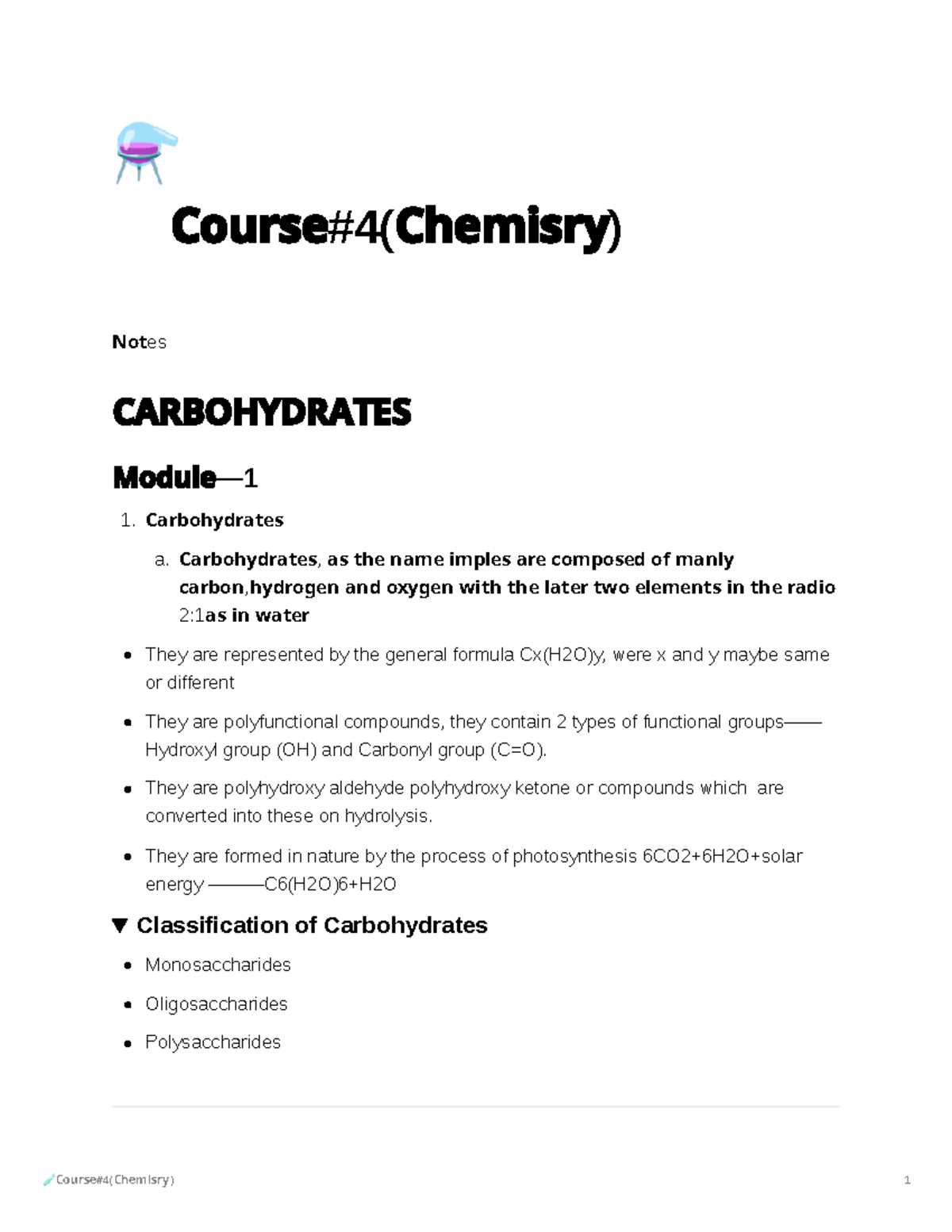Physical Chemistry - ⚗ 🧪𝗖𝗼𝘂𝗿𝘀𝗲#4(𝗖𝗵𝗲𝗺𝗶𝘀𝗿𝘆) 𝗡𝗼𝘁es 𝗖𝗔𝗥𝗕𝗢𝗛𝗬𝗗𝗥𝗔𝗧𝗘𝗦 𝗠𝗼𝗱𝘂𝗹𝗲 ...