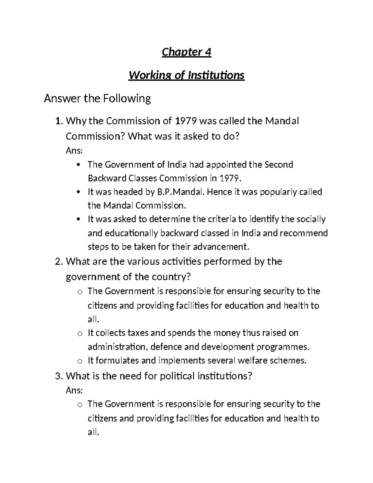 Working of instutions - Lecture notes 9 - Chapter 4 Working of ...