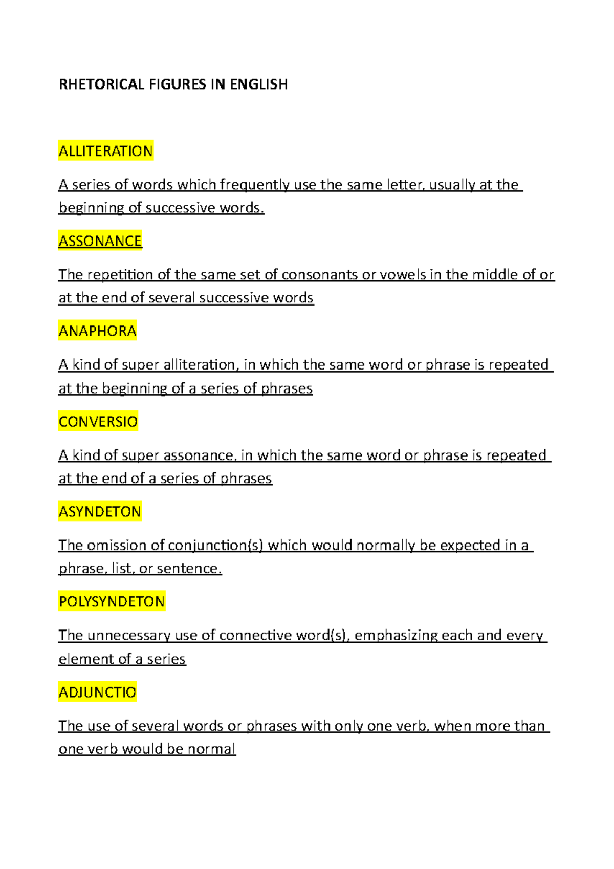 Rhetorical Figures English - RHETORICAL FIGURES IN ENGLISH ALLITERATION ...