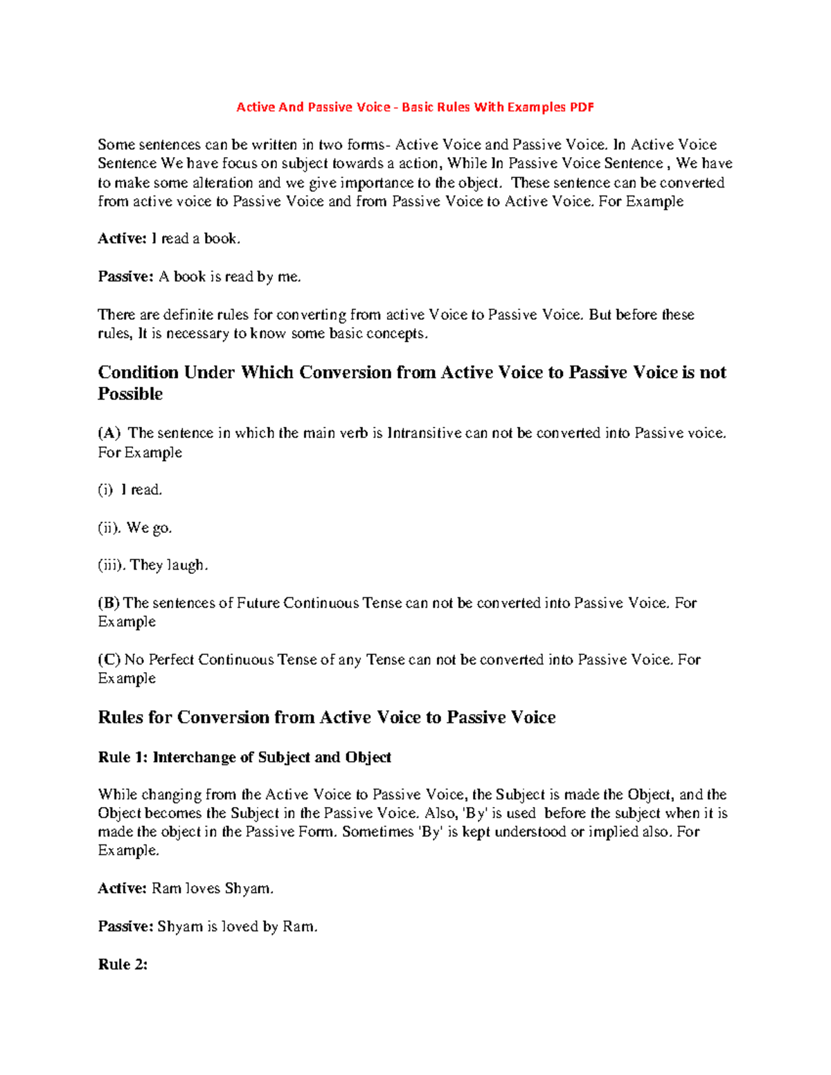 Voice Change Rules - Active And Passive Voice - Basic Rules With ...