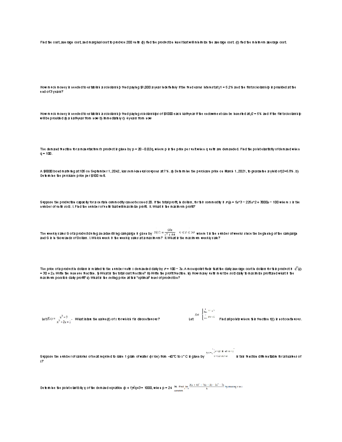 Practice questions - Find the cost, average cost, and marginal cost to ...