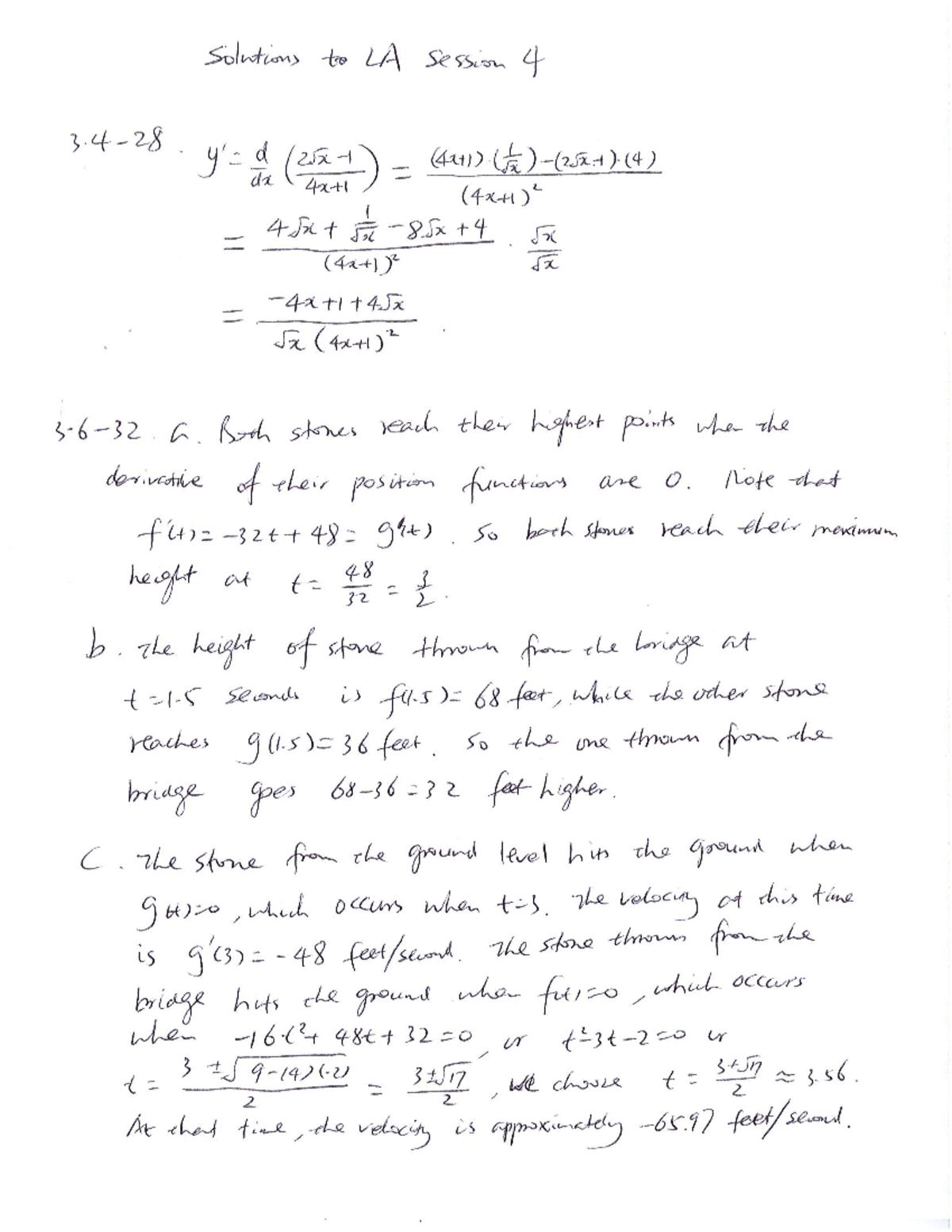 Homework assignment LA 4 - Solutions to LA Session 4 dx d 5x 5x 5x Sx G. Both stones reach their ...