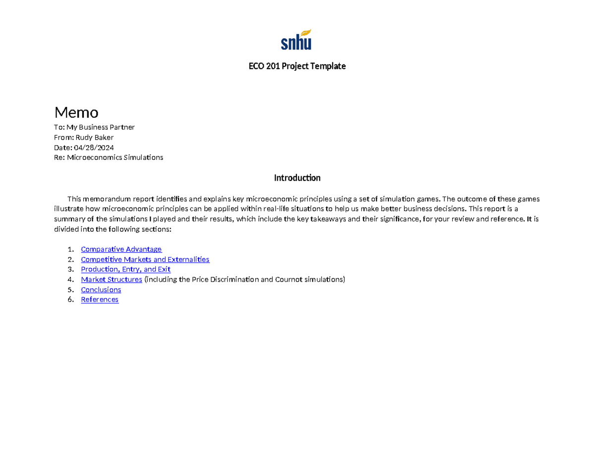 ECO 201 Project Final WIP5 - ECO 201 Project Template Memo To: My ...