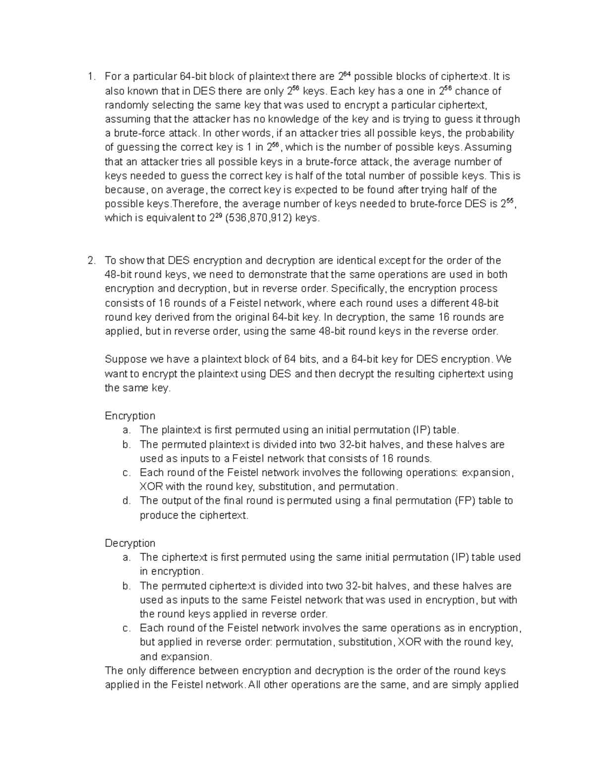 Cisc464 Hw1 Rui Zhang Cisc 464 Hw 1 For A Particular 64 Bit Block Of Plaintext There Are 2 6241