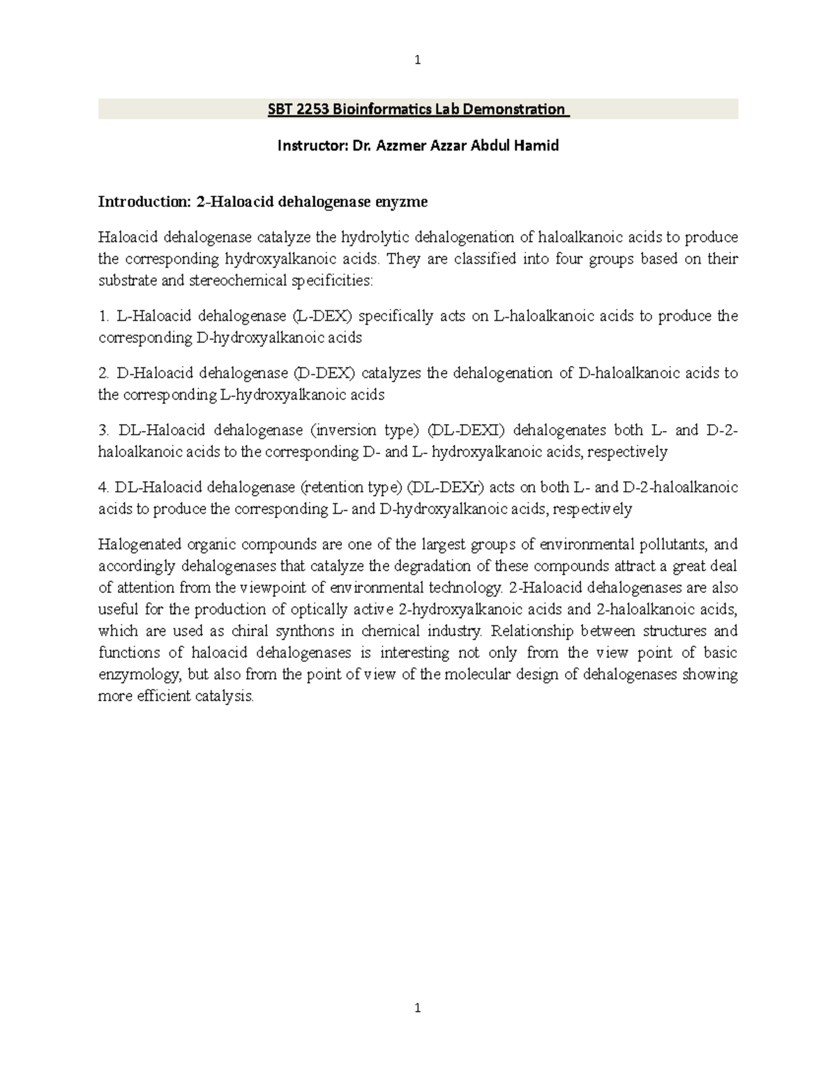 Lab Bioinfo 2021 - 2-HALOACID DEHALOGENASE FROM RHIZOBIUM SP WITH ACCESSION NO:CAA75671.1 ACCESS ...
