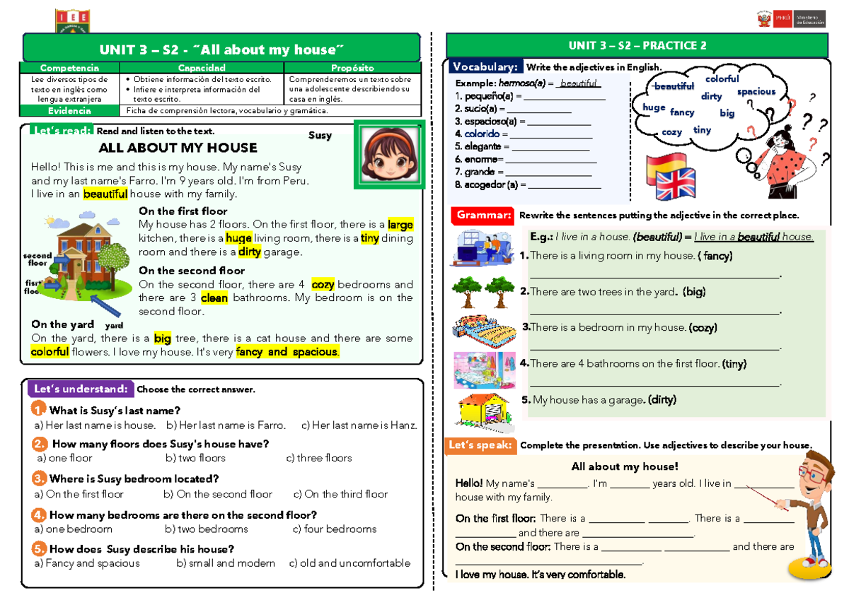 UNIT 3 - Reading 2 - Ciclo VI - 2024 - ALL ABOUT MY HOUSE Hello! This ...