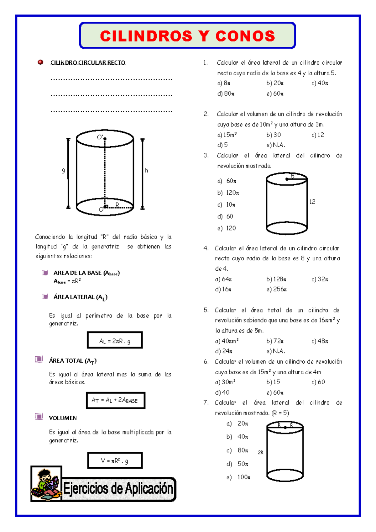 GUIA - guia sobre cuerpos redondos: cilindro y cono - CILINDROS Y CONOS CILINDRO CIRCULAR RECTO ...
