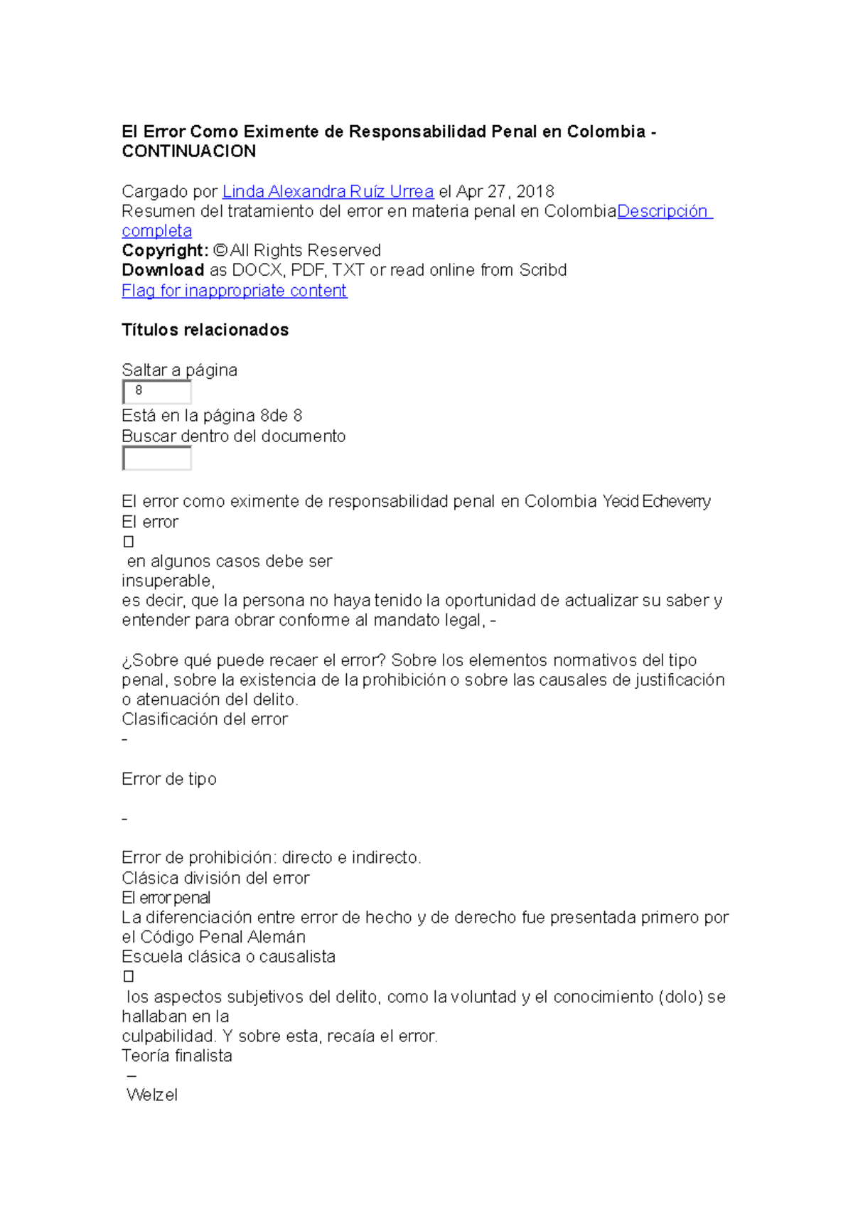 Error - Clasificación del error Error de tipo Error de prohibición ...