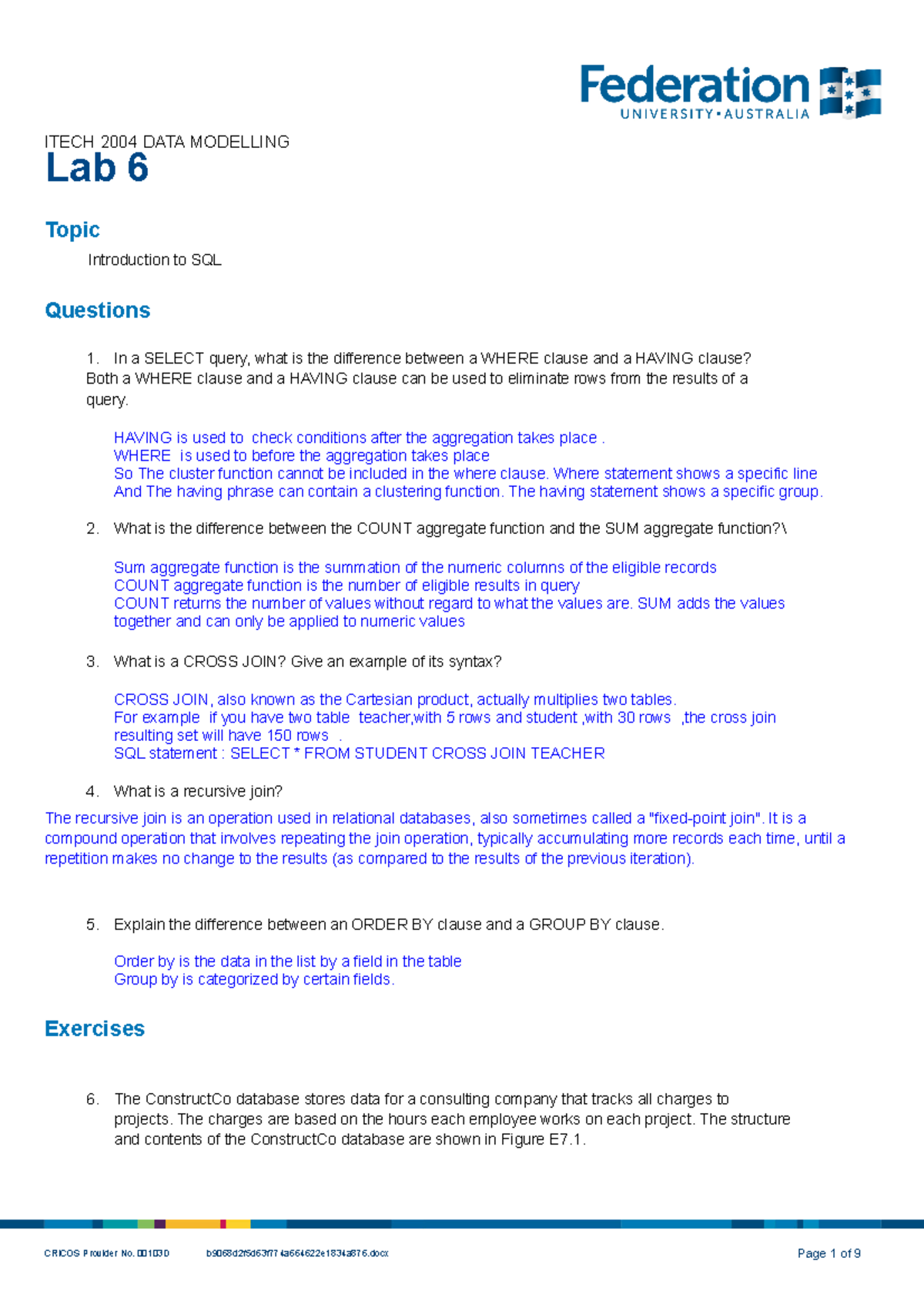 Itech 2004 06 Lab Classroom Content Itech 2004 Data Modelling Lab 6 Topic Introduction To