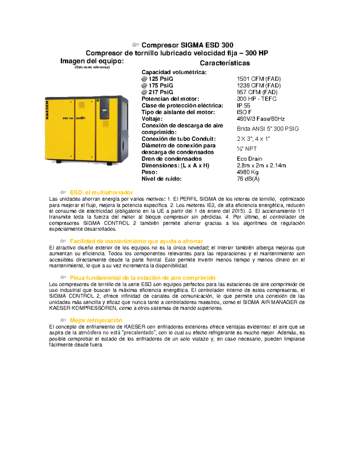ESD-300 - Ayuda - Compresor SIGMA ESD 300 Compresor de tornillo ...