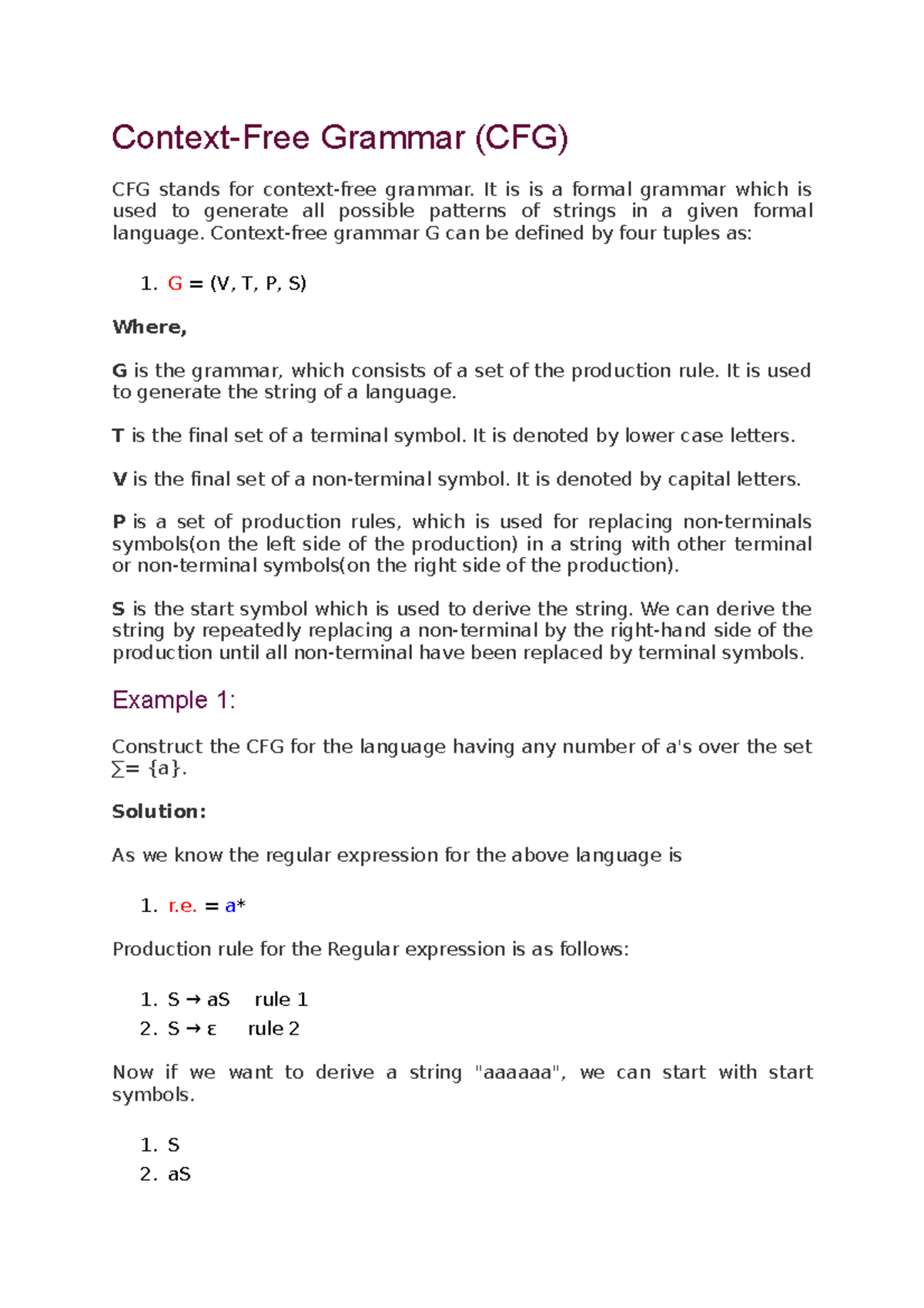 Automata Unit 2 Context Free Grammar Cfg Cfg Stands For Context