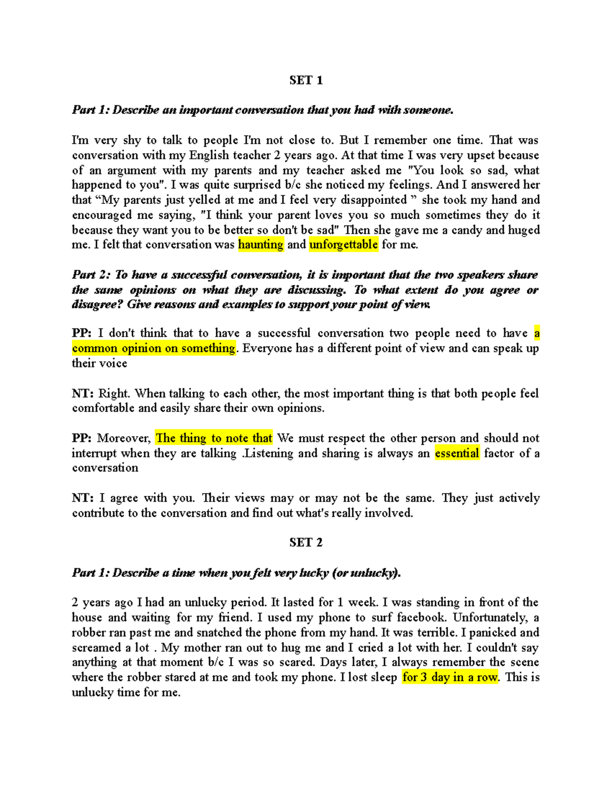 Speaking 6 - good - SET 1 Part 1: Describe an important conversation ...