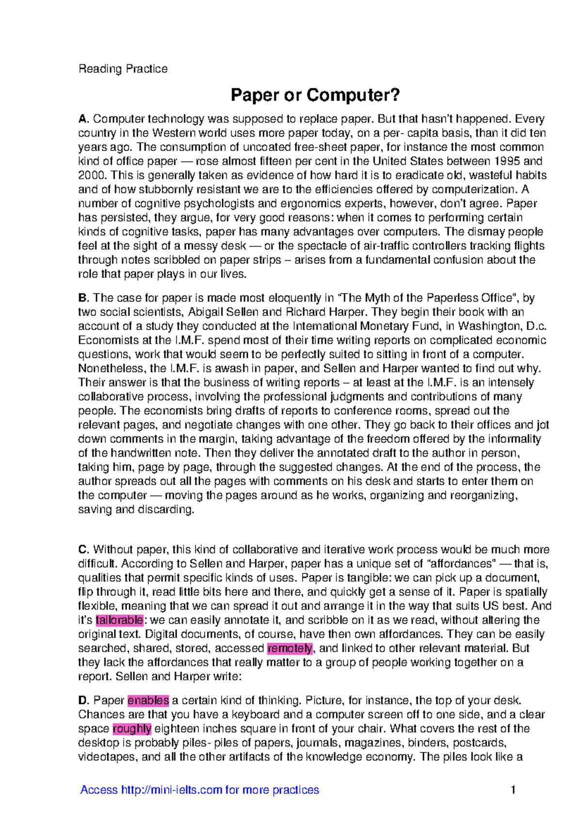 Paper-or-computer - it is about an ielts course - Reading Practice ...