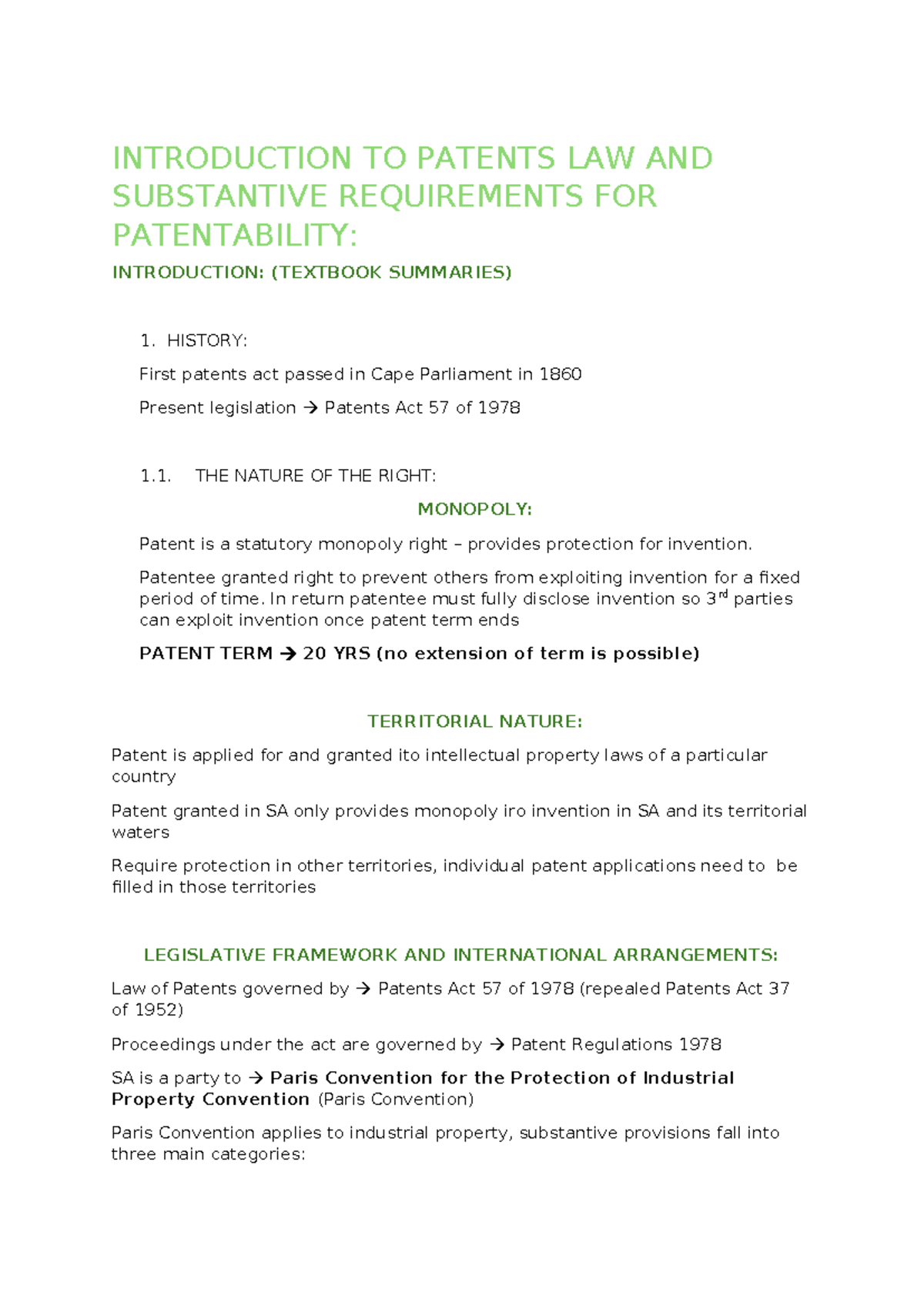Introduction To Patents LAW - INTRODUCTION TO PATENTS LAW AND ...