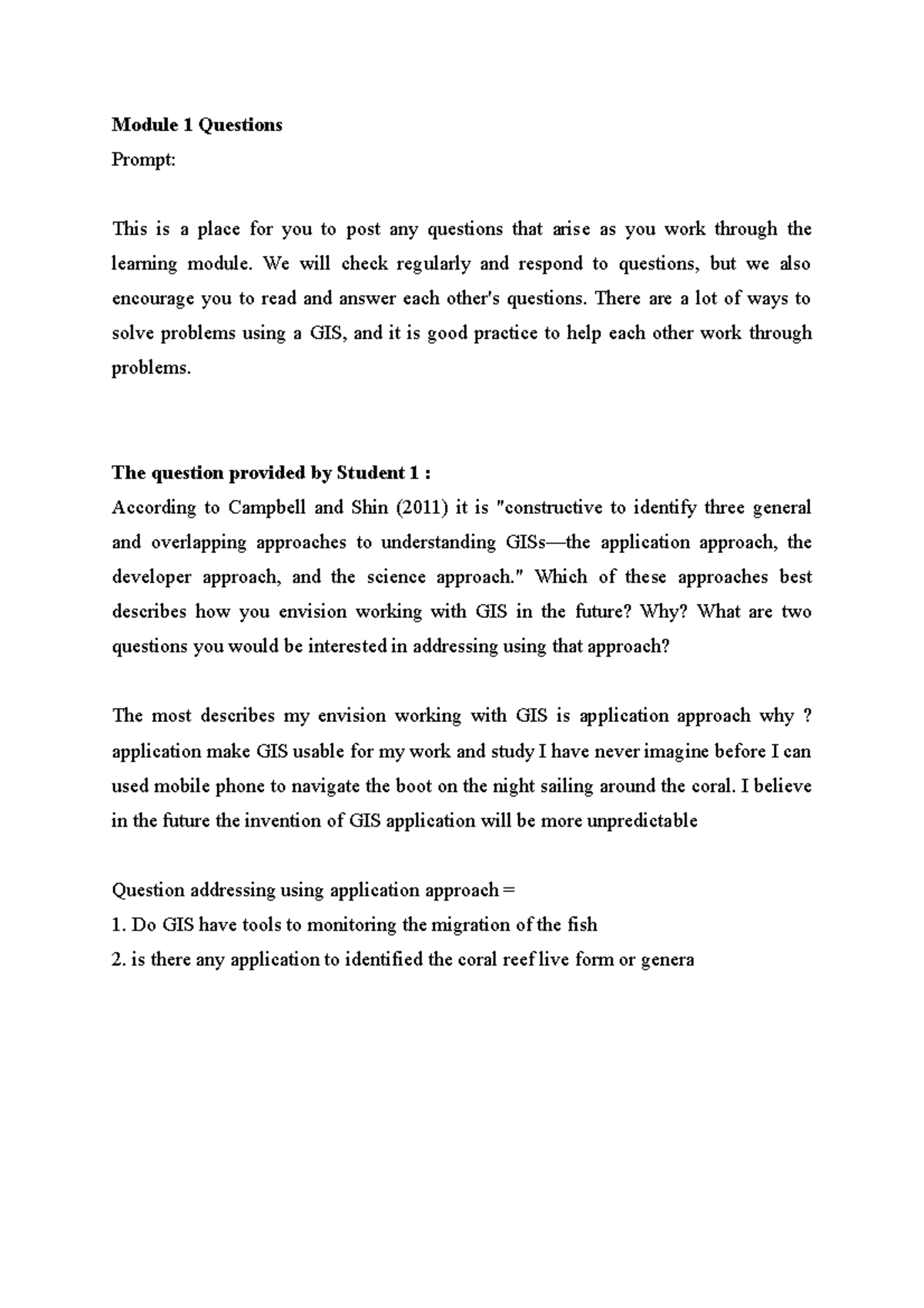 Module 1 Questions Web-based Mapping - Module 1 Questions Prompt: This is a place for you to ...