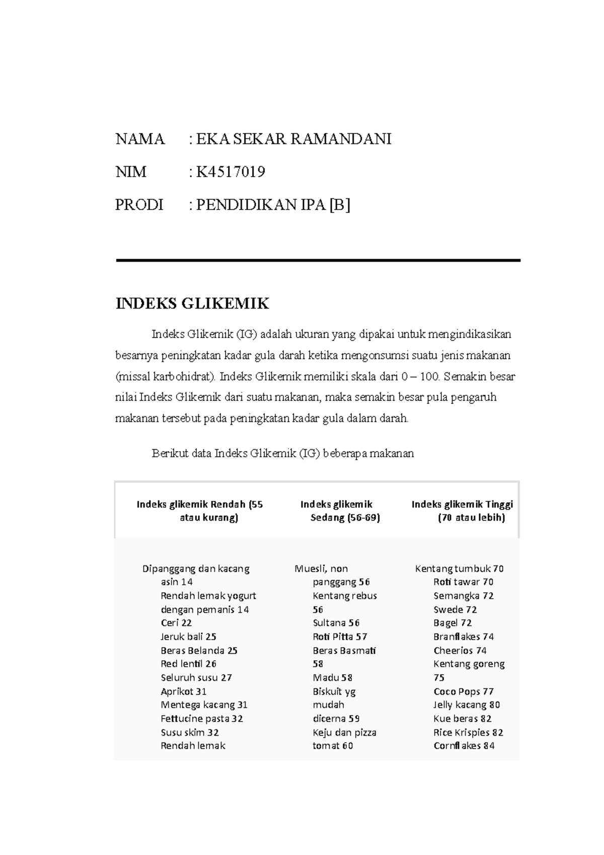 Indeks Glikemik - NAMA : EKA SEKAR RAMANDANI NIM : K PRODI : PENDIDIKAN ...