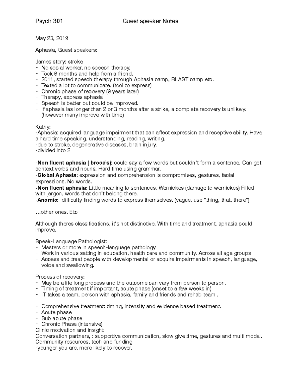 James and Kathy guest speaker notes - Psych 301 Guest speaker Notes May ...